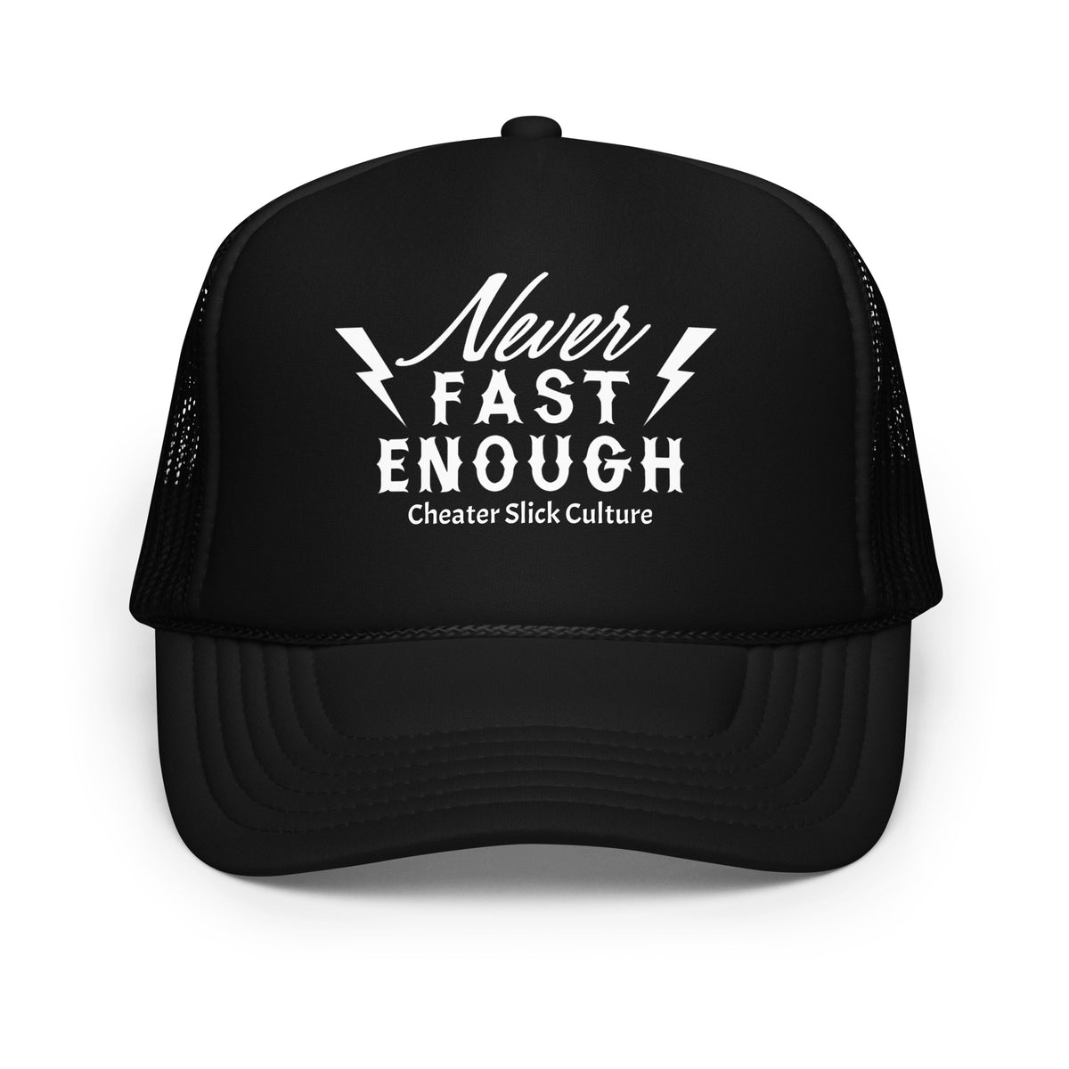 Never Fast Enough Trucker Hat (Black/Black)