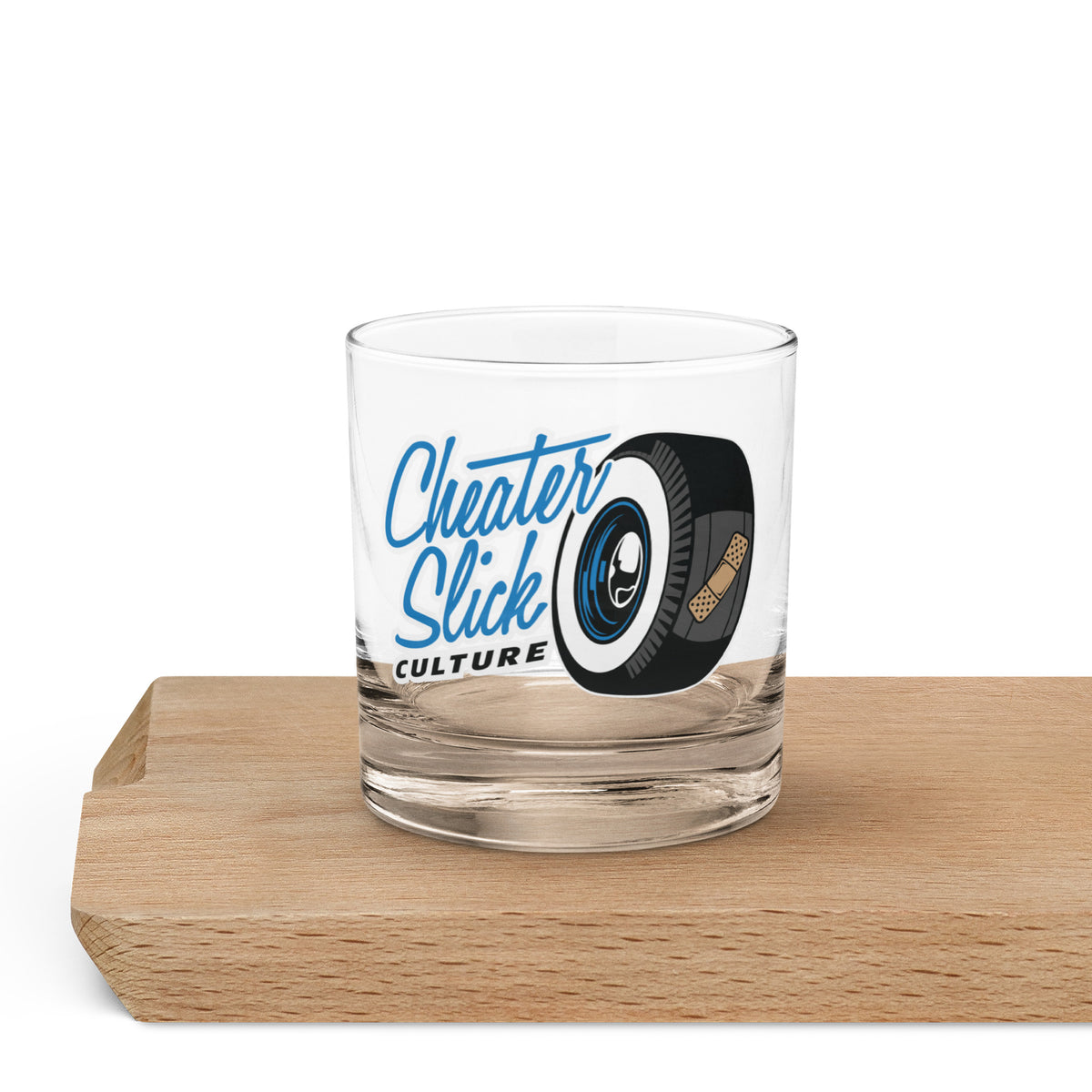 Cheater Slick Culture Blue Logo Rocks Glass